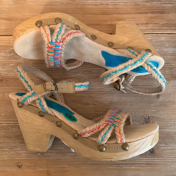 Sbicca | Shoes | Sbicca Handmade Wooden Heel Sandals Multi Color | Poshmark